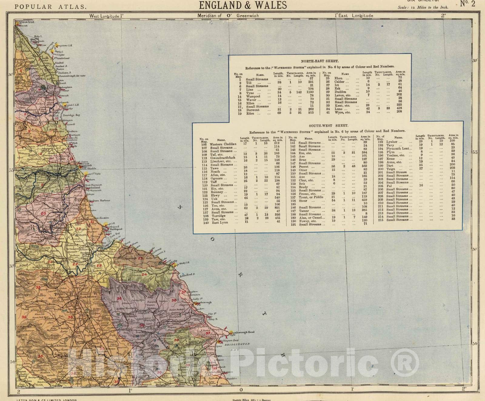 Historic Map : 1883 Watershed map England, Wales 2. - Vintage Wall Art ...