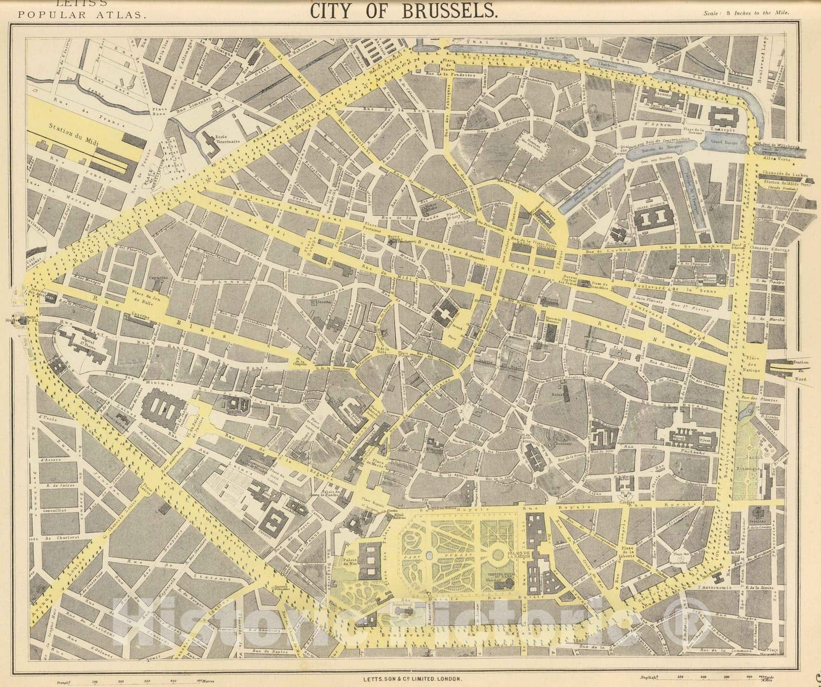 Historic Map : 1883 Brussels. - Vintage Wall Art - Historic Pictoric