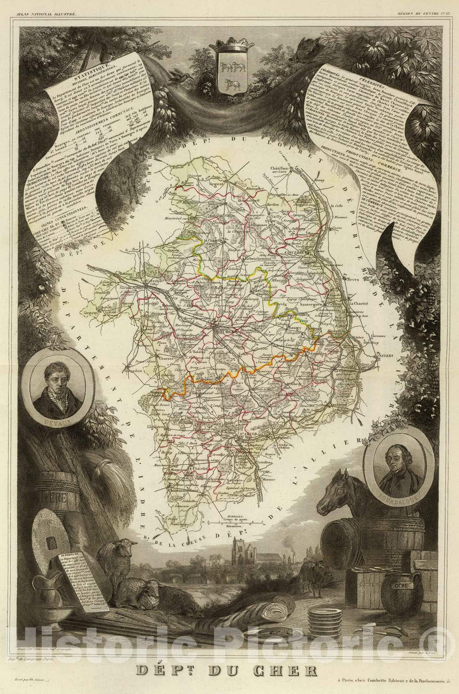 Historic Map : France, 1856 Dept. De Cher. , Vintage Wall Art ...