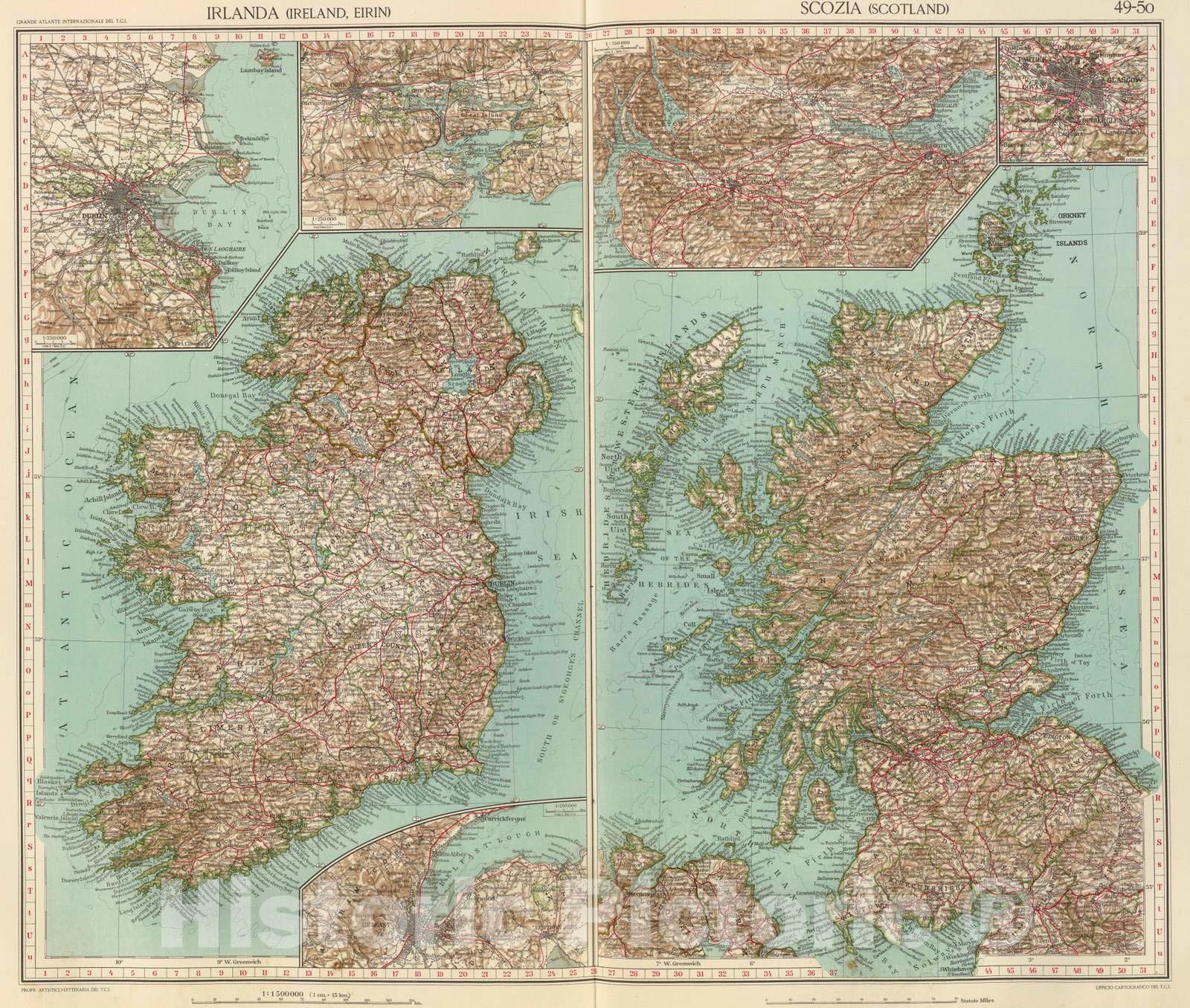 Ireland and Scotland 1929 Historical Map Print | Historic Pictoric