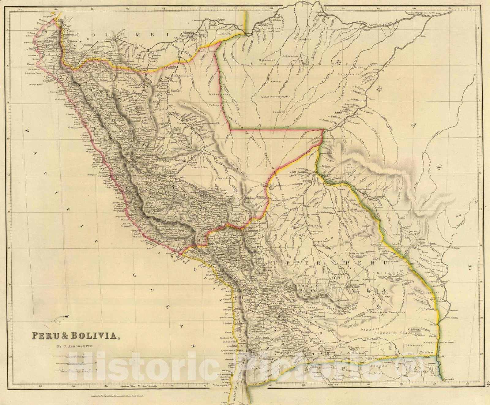 Historic Map : Bolivia; Peru, 1834 Peru, Bolivia. , Vintage Wall Art ...
