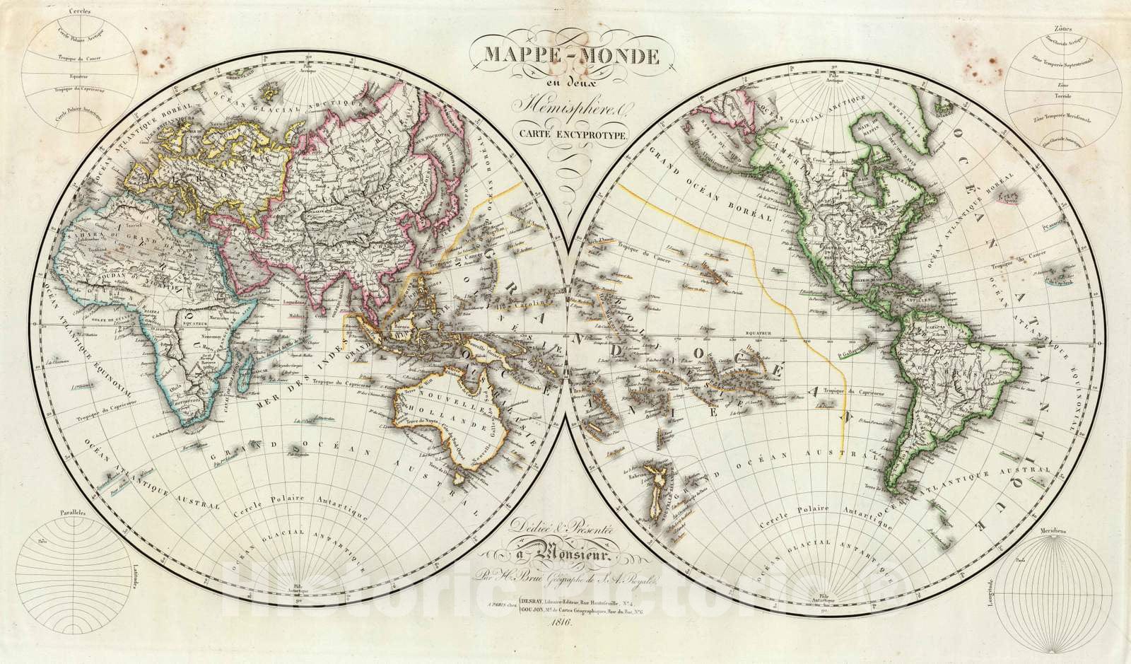 Historic Map : 1816 Mappe-Monde. v1 - Vintage Wall Art – Historic Pictoric