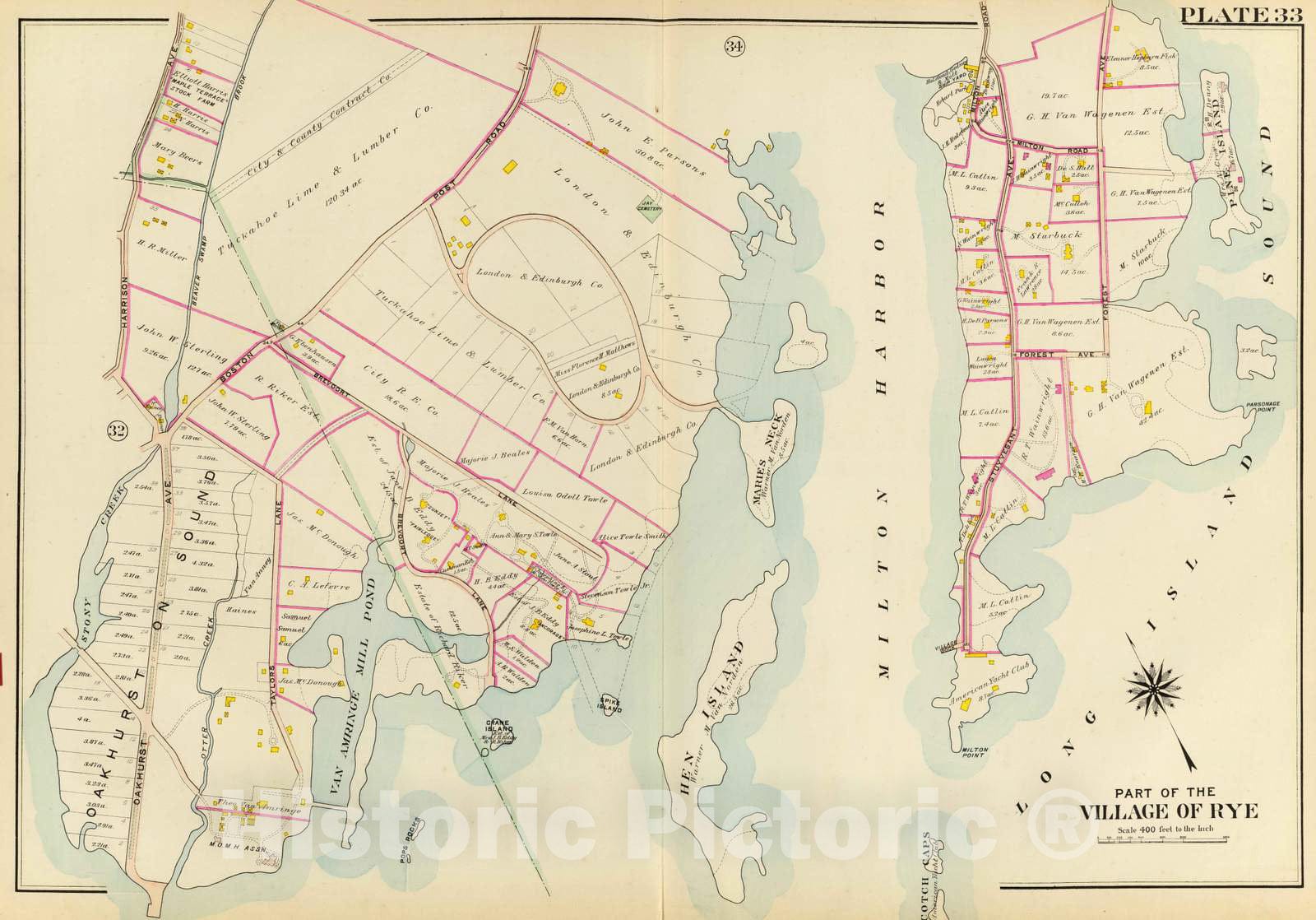 Historic Map : 1910 Rye, New York v2 - Vintage Wall Art – Historic Pictoric