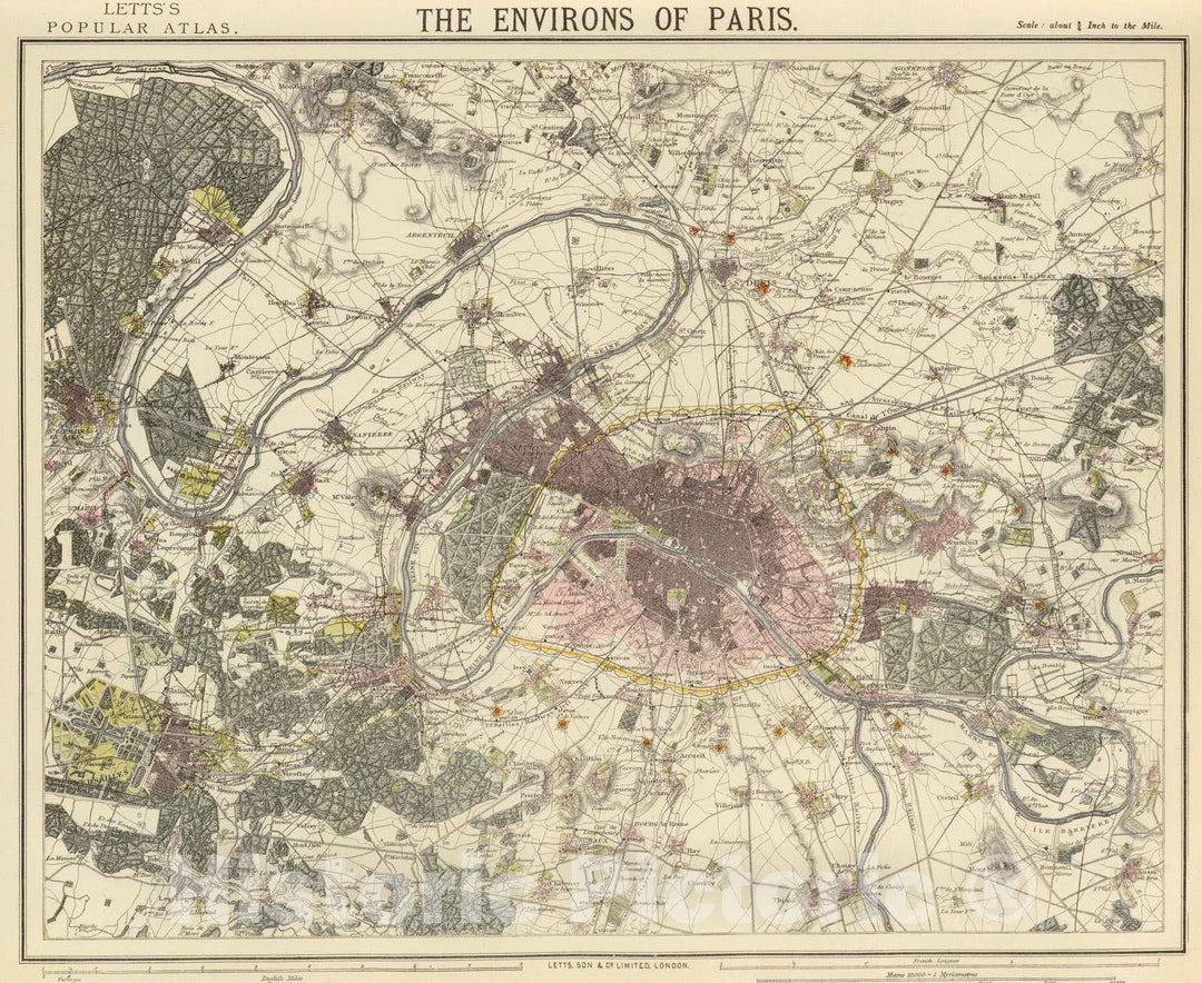 Historic Wall Map : France , Paris France, Region 1883 Environs Paris ...