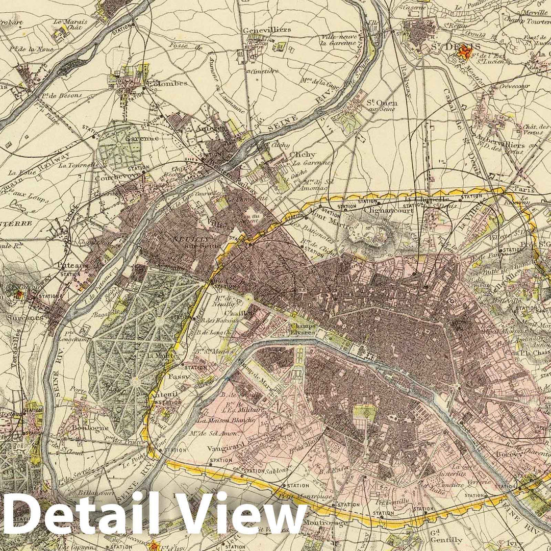 Historic Wall Map : France , Paris France, Region 1883 Environs Paris ...