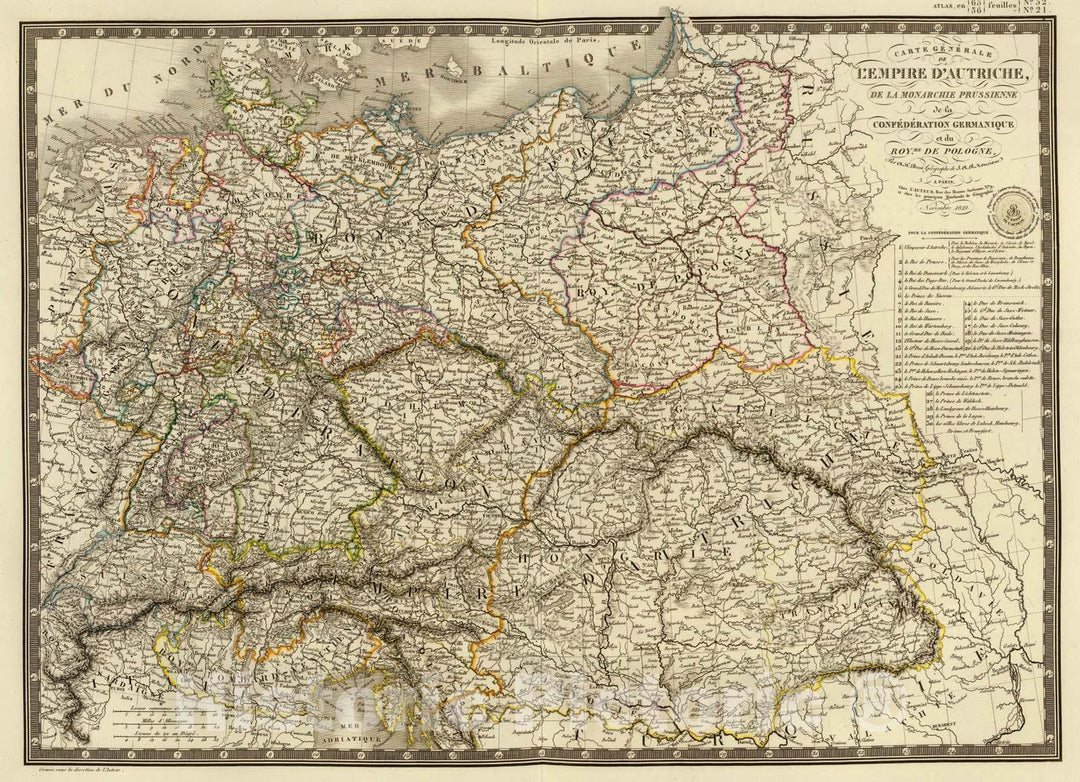 Historic Map : Austria; Germany, Europe, Central 1821 Empire d'Autrich ...