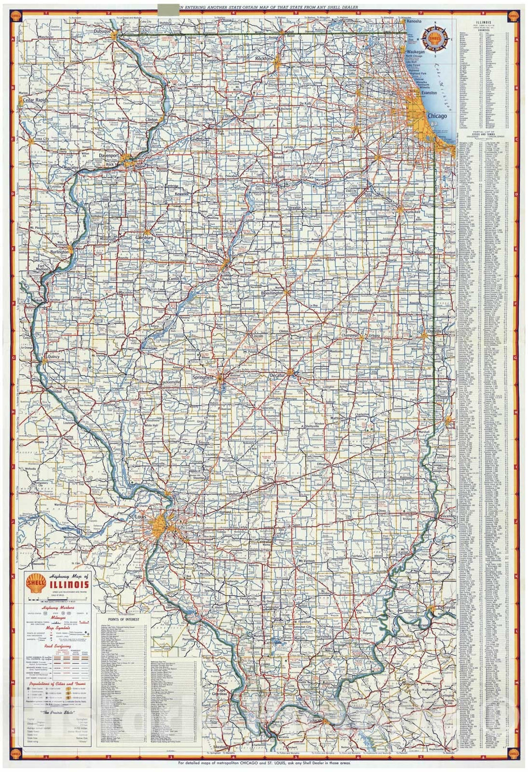 Historic Map - National Atlas - 1956 Shell Highway Map of Illinois ...