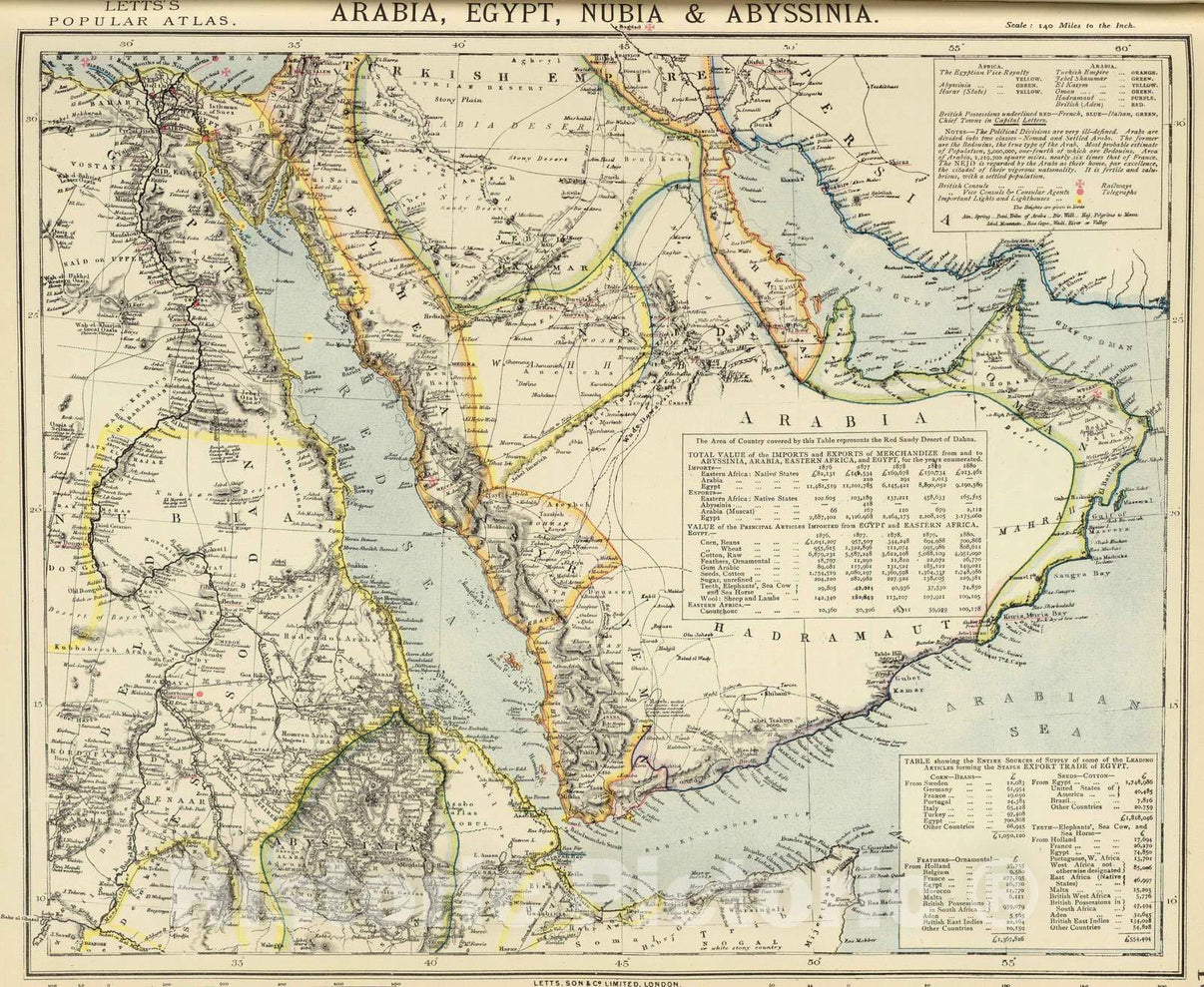 Historic Map - World Atlas - 1883 Arabia, Egypt, Nubia, Abyssinia. - V ...