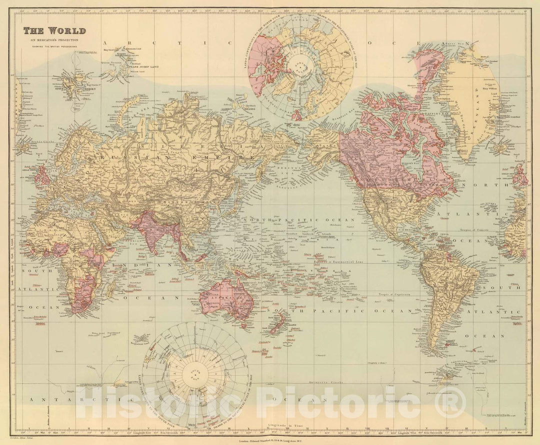 Historic Wall Map : 1901 World Mercator's Projection Showing British P ...