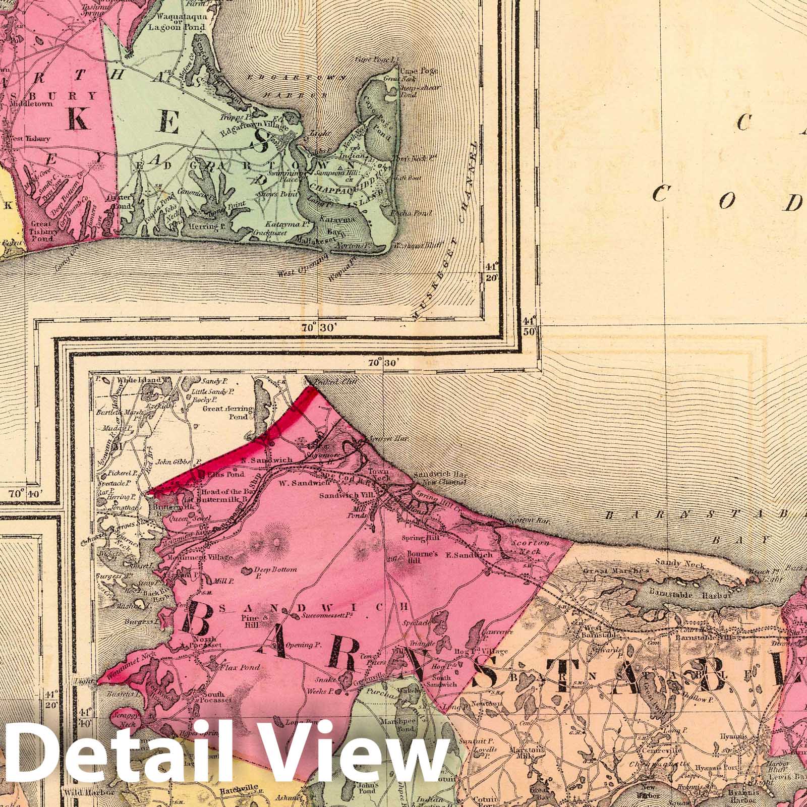 Historic Wall Map : 1871 Barnstable, Dukes, Nantucket Counties. - Vint ...