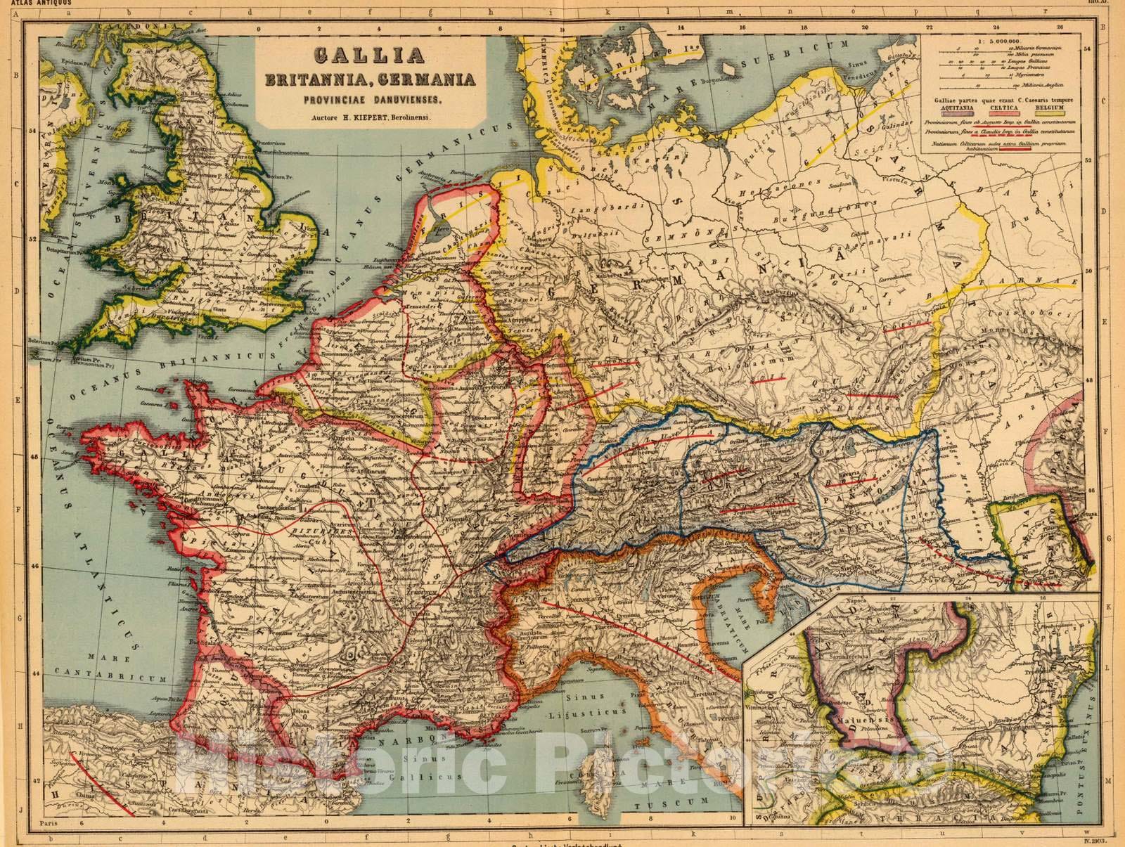 Historic Map : Rome, Europe 1903 Gallia, Britannia, Germania, Provinci ...