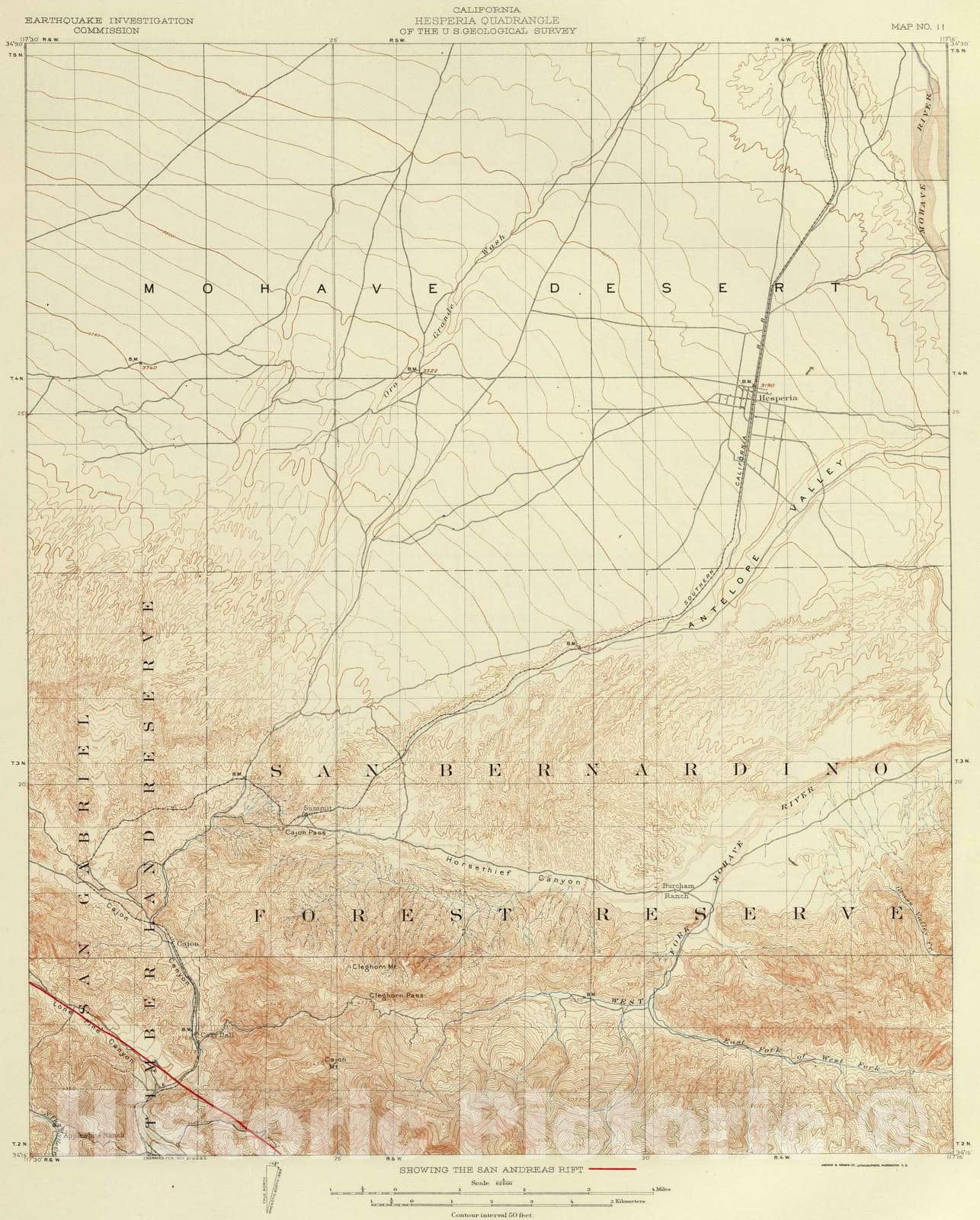 Historic Map : 1908 Hesperia Quadrangle Showing San Andreas Rift. - Vi ...