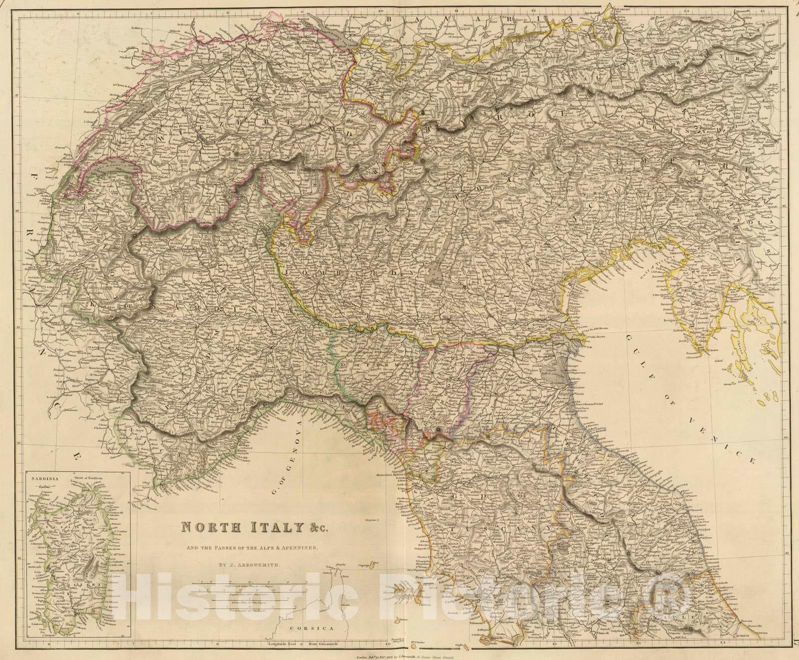 Historic Map : 1834 N. Italy, Alps, Apennines. - Vintage Wall Art ...