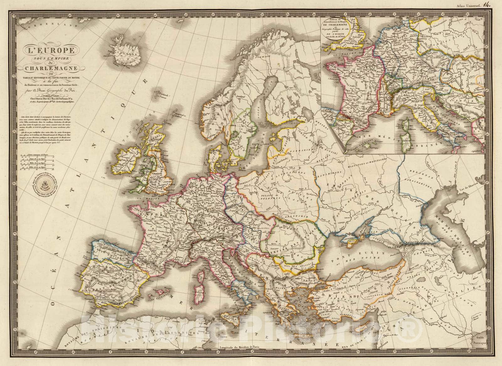 Europe under Charlemagne 1826 Historical Map Print | Historic Pictoric