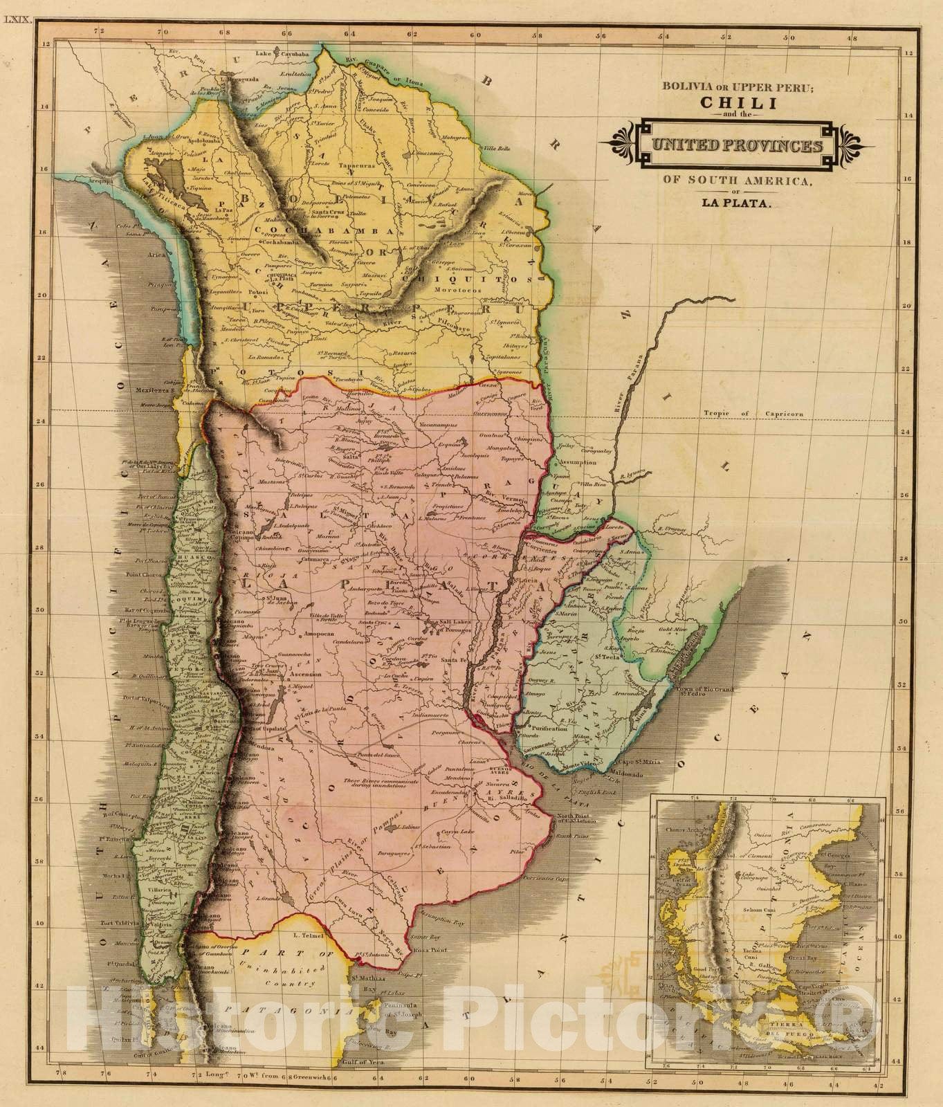 Historic Map : 1831 Bolivia, Chili, United Provinces. - Vintage Wall A ...