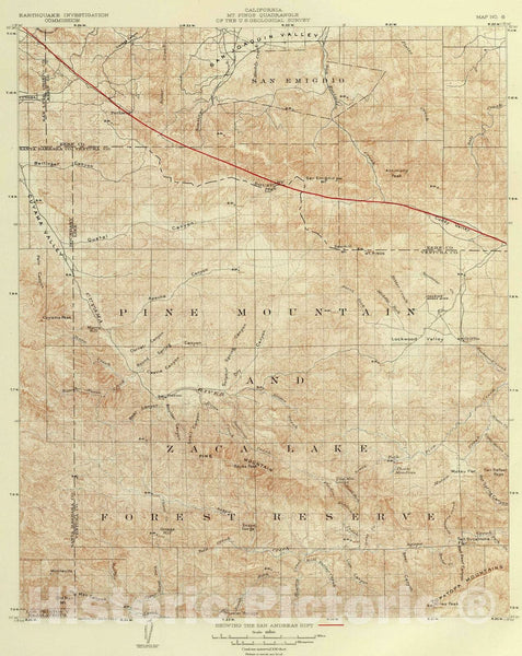 Historic Map : 1908 Mt. Pinos Quadrangle Showing San Andreas Rift. - V ...
