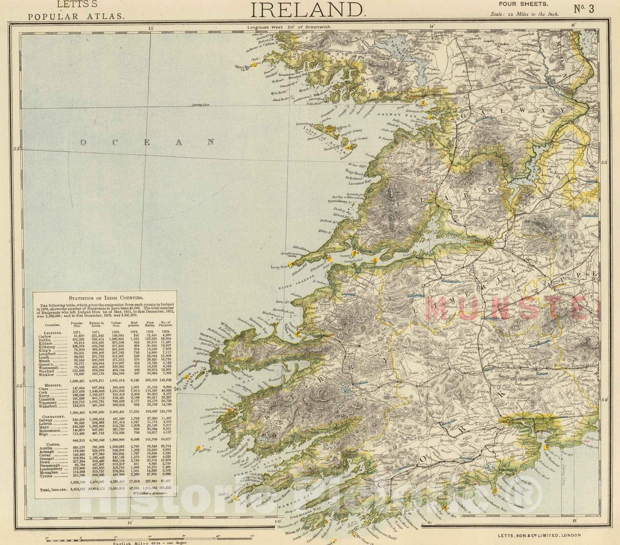 Historic Map : 1883 Ireland 3. - Vintage Wall Art – Historic Pictoric