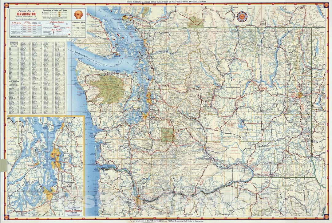Historic Map : National Atlas - 1956 Shell Highway Map of Washington ...