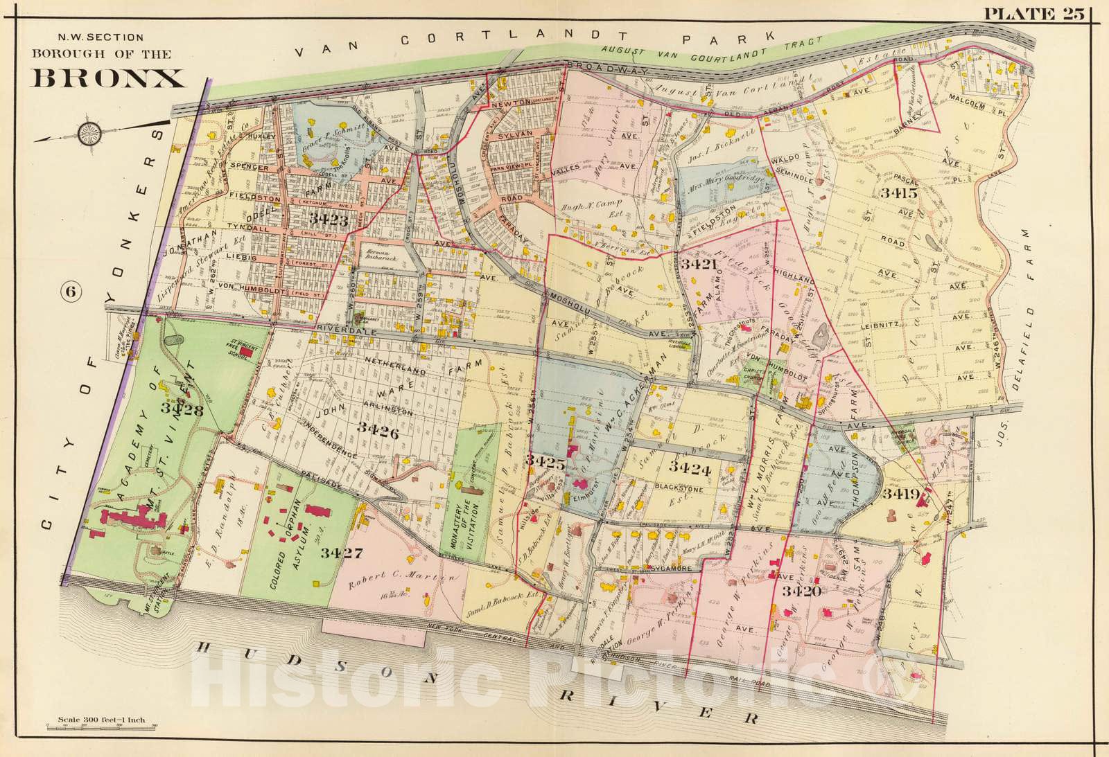 Historic Map : City Atlas - 1907 25. N.W. Bronx. - Vintage Wall Art ...