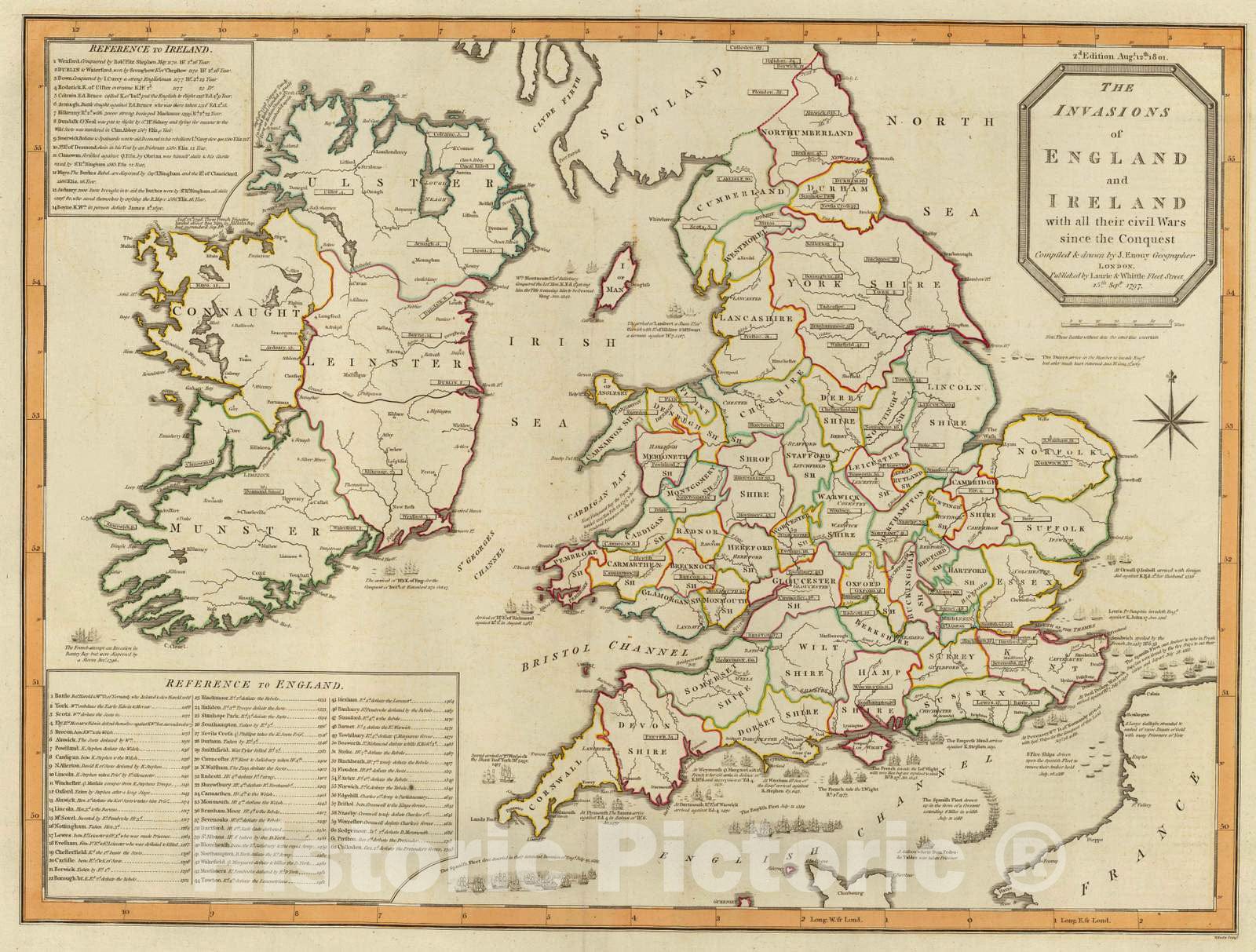 Historic Map : 1801 Invasions England, Ireland. - Vintage Wall Art ...