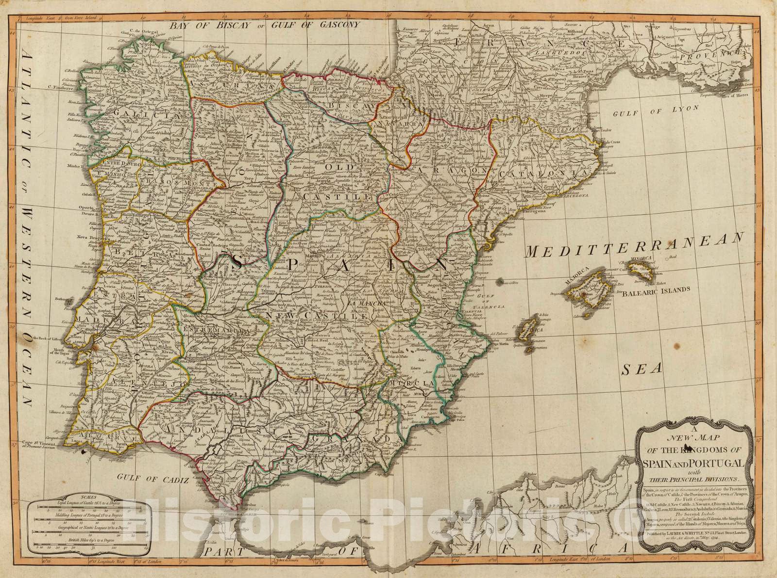 Historic Map : 1794 Spain, Portugal. - Vintage Wall Art – Historic Pictoric