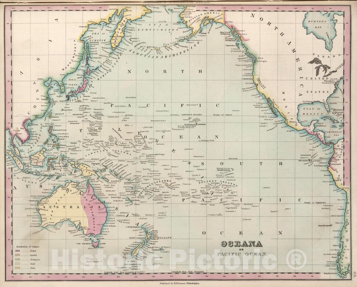 Historic Map : Oceana or Pacific Ocean, 1836 Atlas - Vintage Wall Art ...