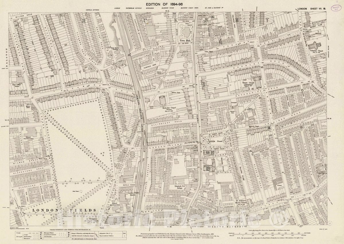 Historic Map : Ordnance Survey Maps, London, Five feet to The Mile. Lo ...