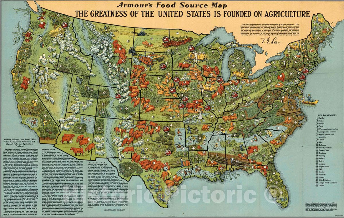Historic Map : 1932 Pictorial Map - Armour Food Source Map. - Vintage ...