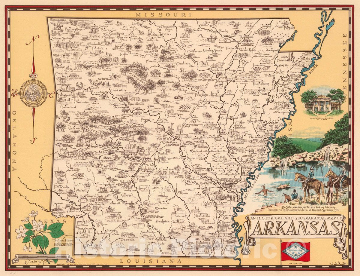 Historic Map : an Historical and Geographical map of Arkansas, 1938 Pi ...