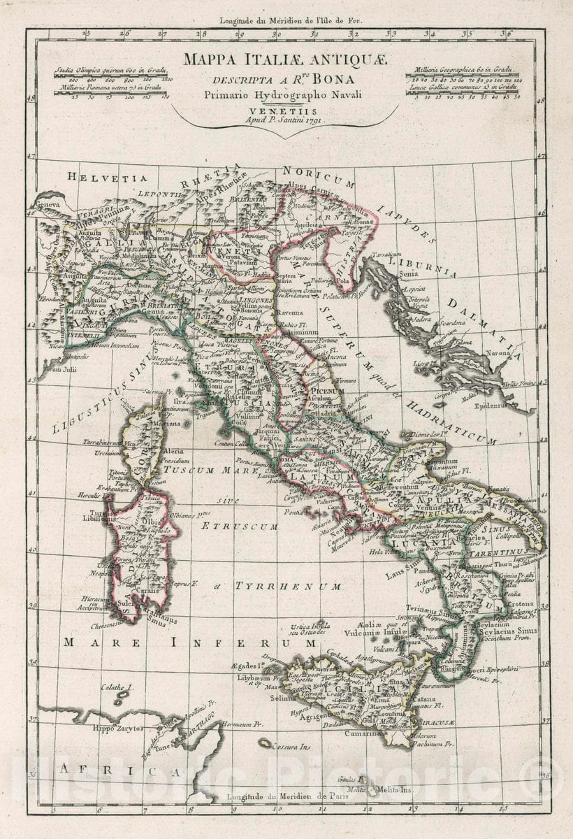 Historic Map : Italy, Mappa Italiae Antique descripta A Rto. Bona, Pri ...