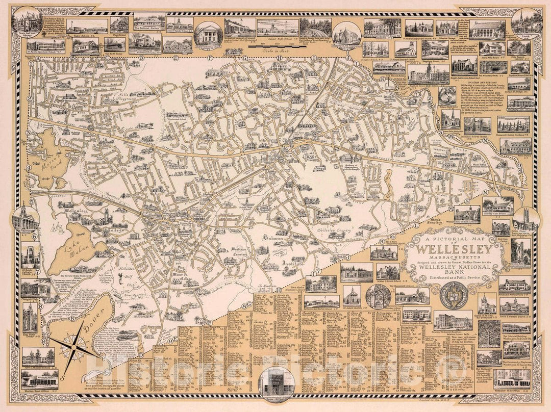 Historic Map : A pictorial map of Wellesley, Massachusetts, 1960 Picto ...