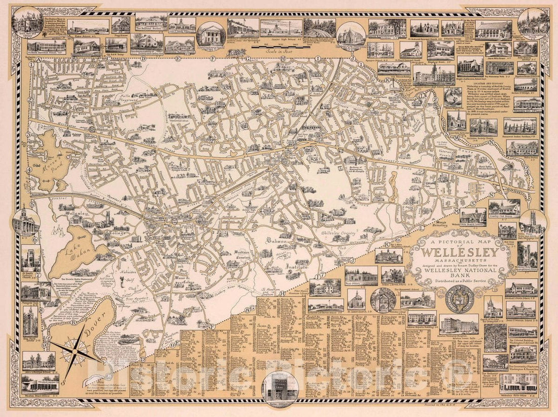 Historic Map : A pictorial map of Wellesley, Massachusetts, 1960 Picto ...