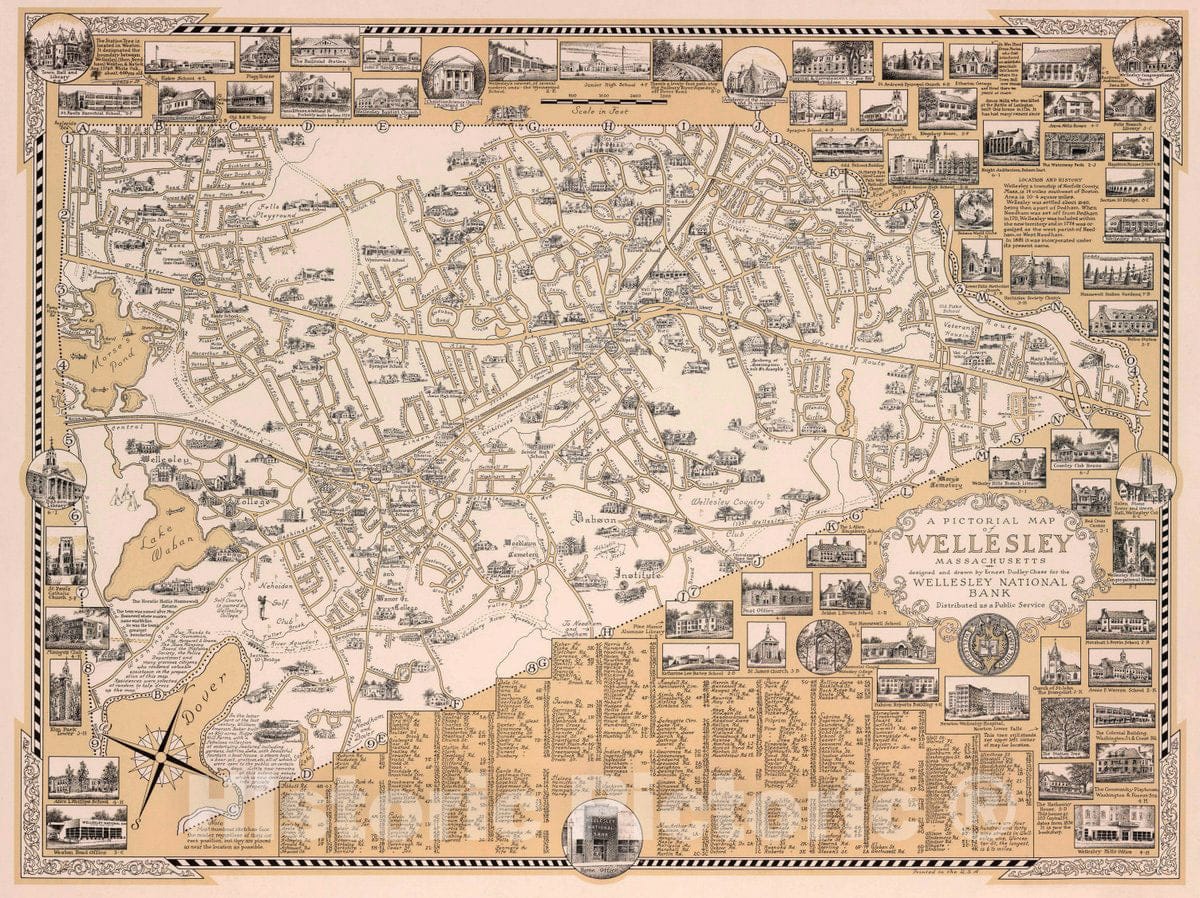 Historic Map : A pictorial map of Wellesley, Massachusetts, 1960 Picto ...