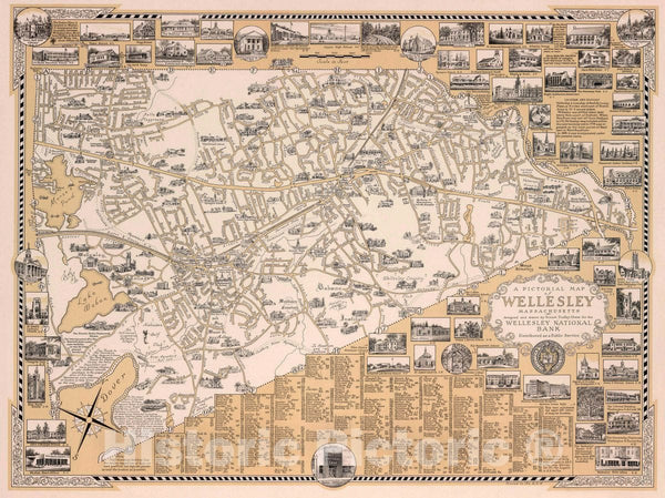 Historic Map : A pictorial map of Wellesley, Massachusetts, 1960 Picto ...
