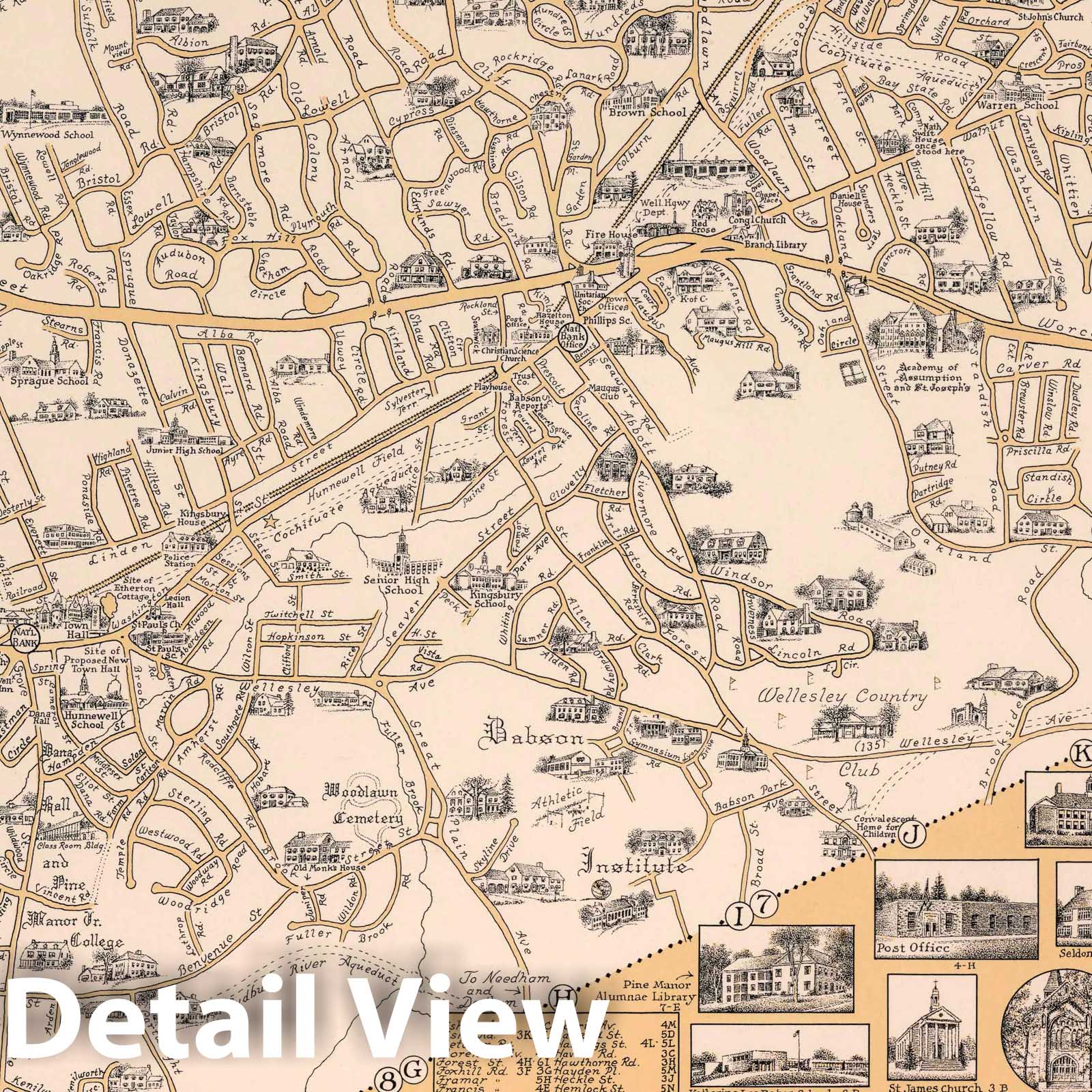 Historic Map : A pictorial map of Wellesley, Massachusetts, 1960 Picto ...