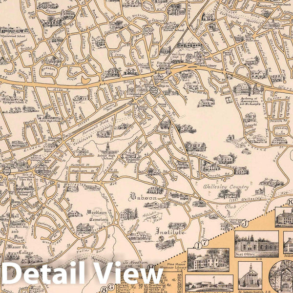 Historic Map : A pictorial map of Wellesley, Massachusetts, 1960 Picto ...