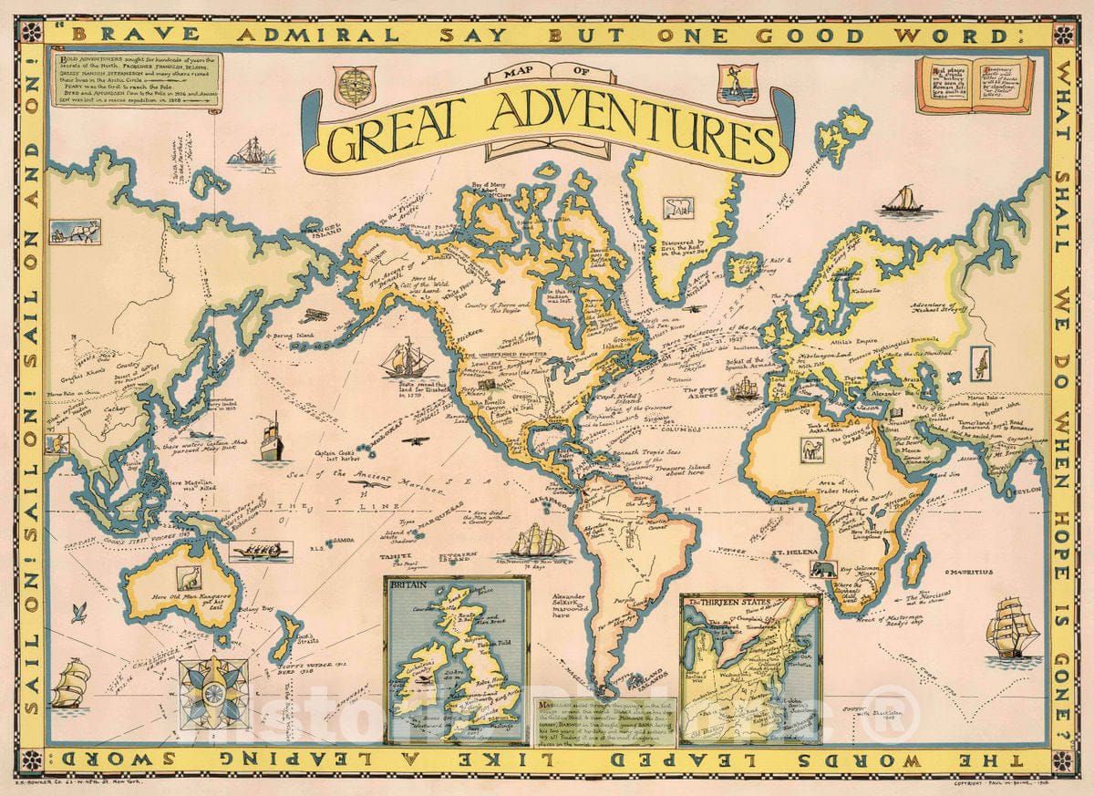 Historic Map : Map of Great Adventures, 1928 Pictorial Map - Vintage W ...
