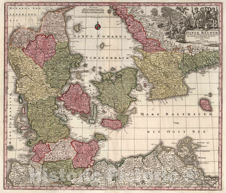Historic Wall Map : Denmark, Holstein , Germany Composite Seutter Atla ...