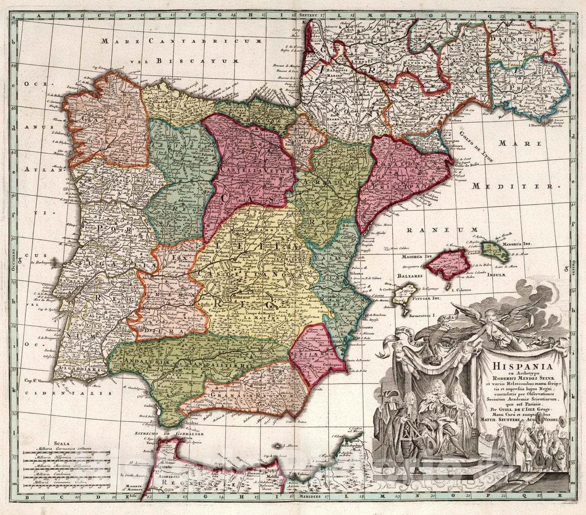 Historic Map : Spain, Iberian Peninsula 6. Hispania, 1727 Atlas , Vint ...