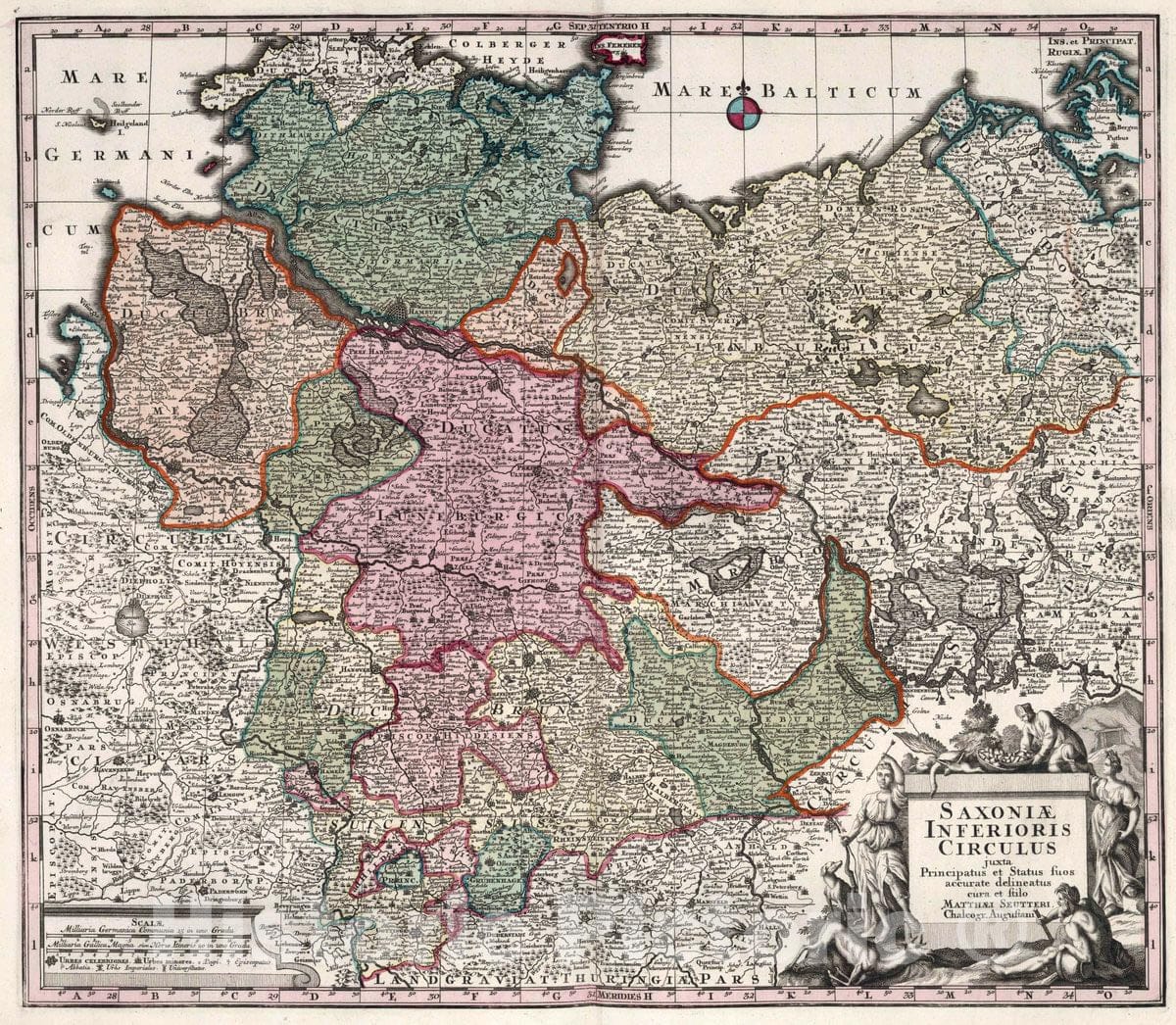 Historic Map : Germany, Saxoniae Inferioris Circulus, 1730 Atlas , Vin ...