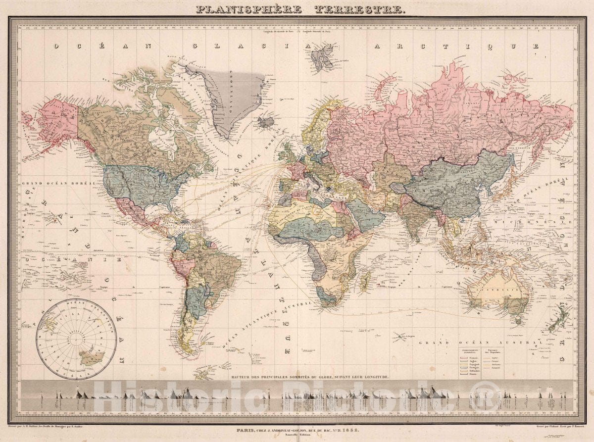 Historic Map : Planisphere Terrestre, 1852 Atlas - Vintage Wall Art ...