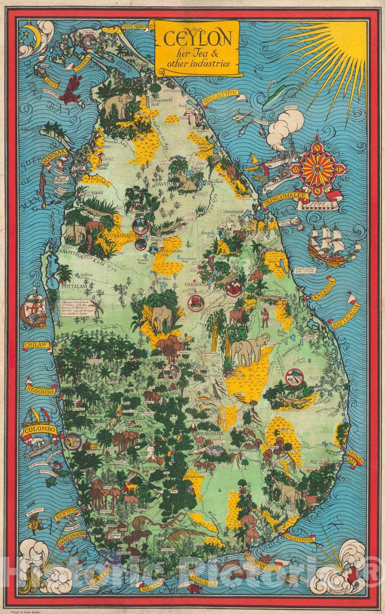 Historic Map - 1933 Pictorial Map - Ceylon, her Tea and Other Industri ...