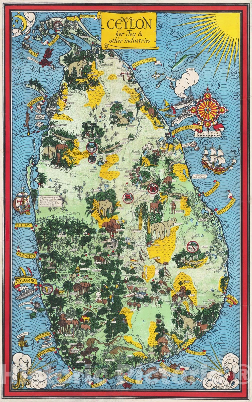 Historic Map - 1933 Pictorial Map - Ceylon, her Tea and Other Industri ...
