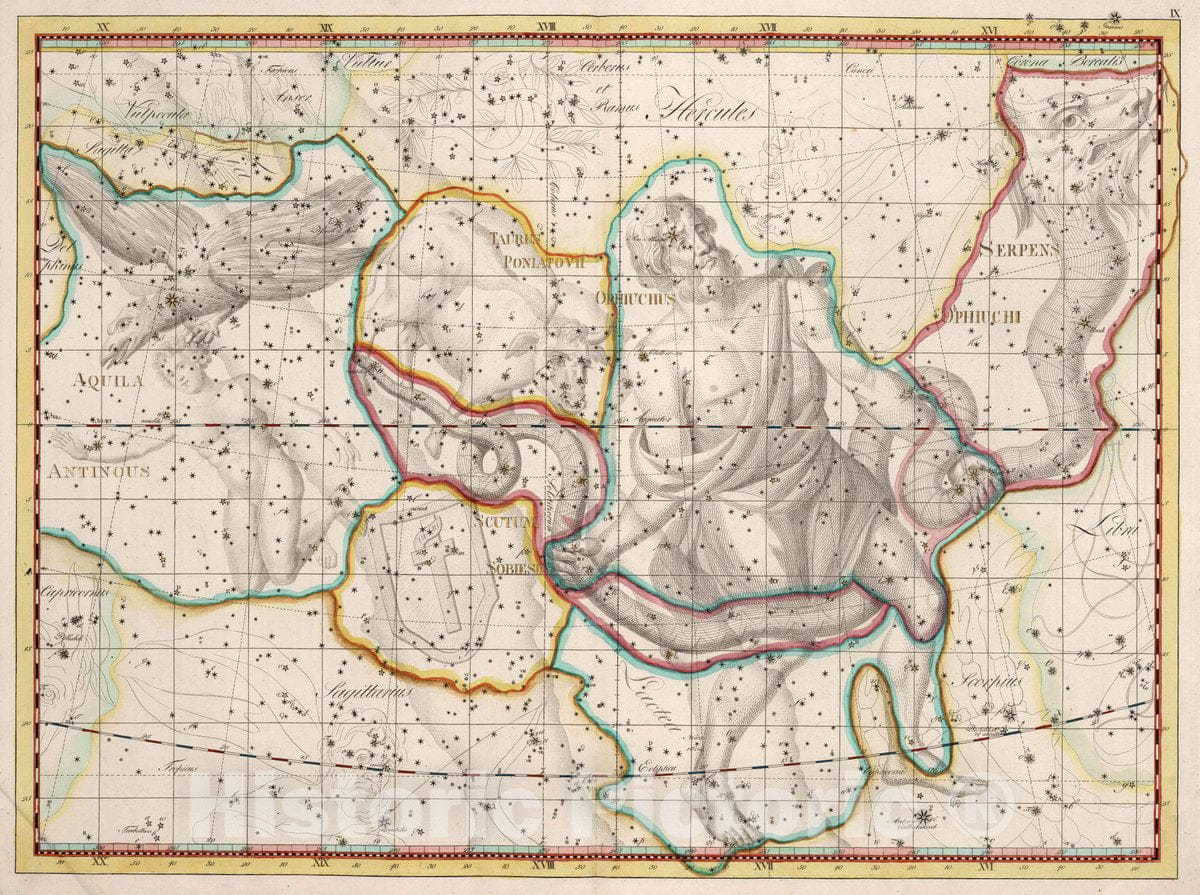 Historic Map : IX. Ophiuchus seu Serpentarius. Coelum Stellatum, 1801 ...