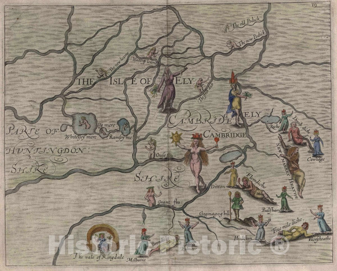 Historic Map : Parte of Huntingdon Shire, Cambridge Shire, 1622 - Vint ...