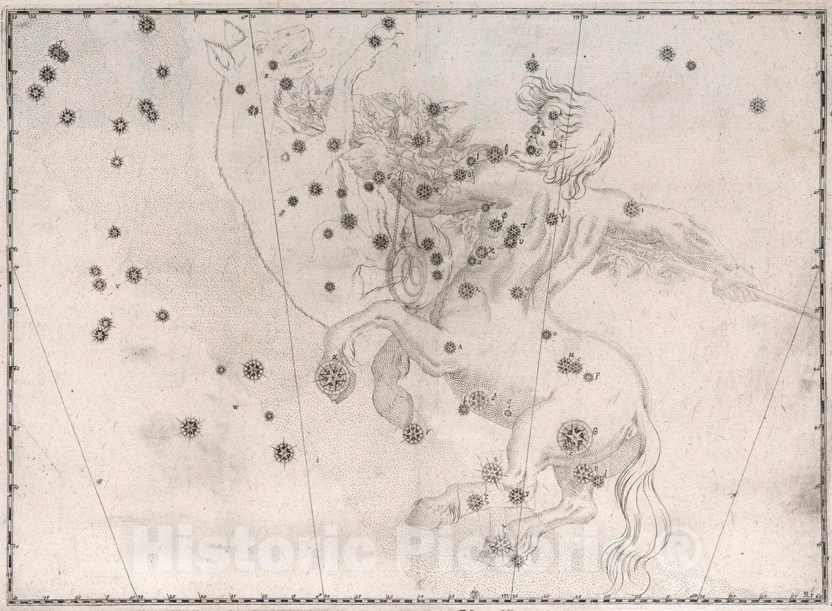 Historic Map : Constellation: Centaurus, Centaur with Spear; Lupus, Th ...