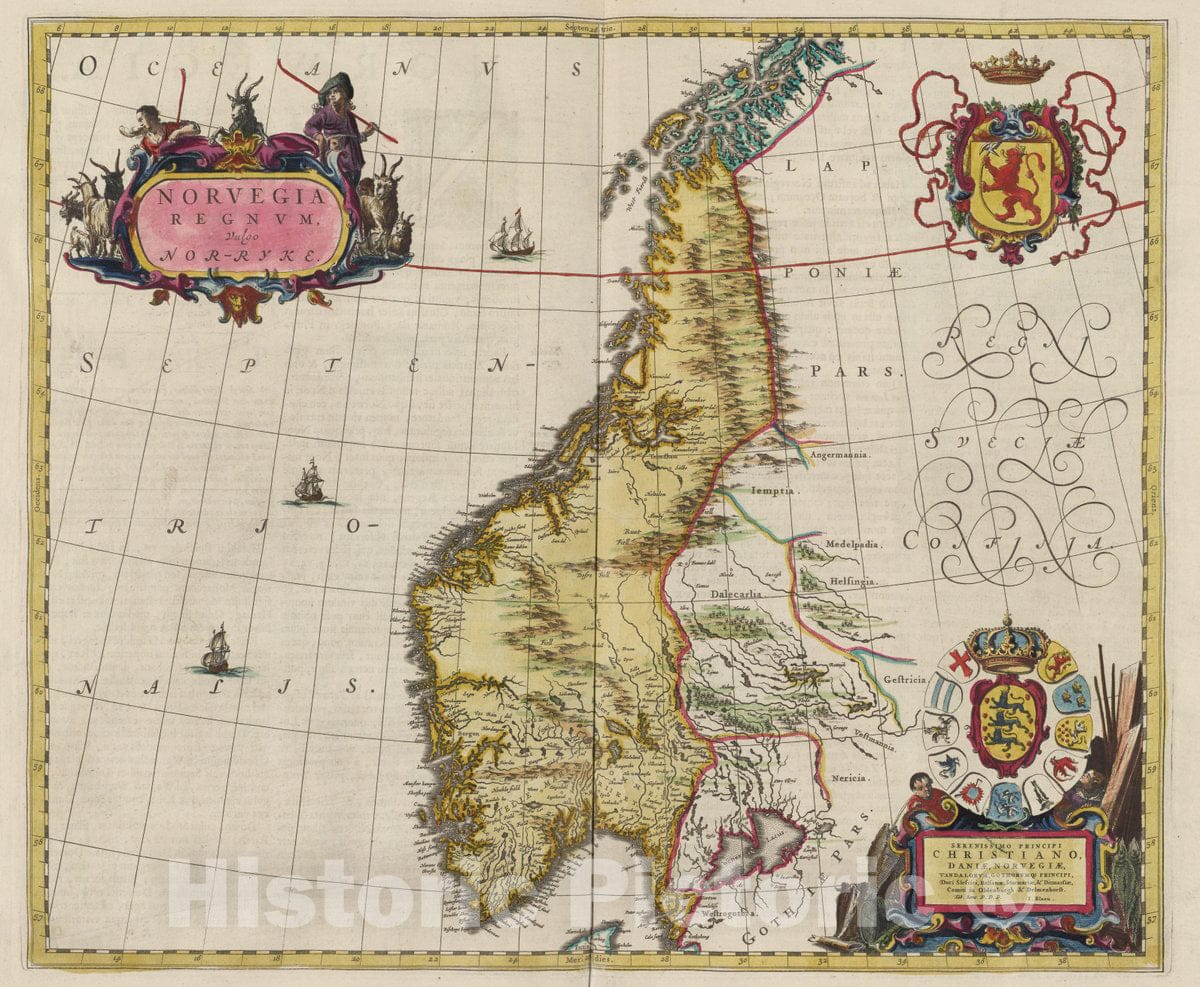 Historic Map : Norway, Norvegia Regnvm, Vulgo Nor-ryke, 1665 Atlas , V ...