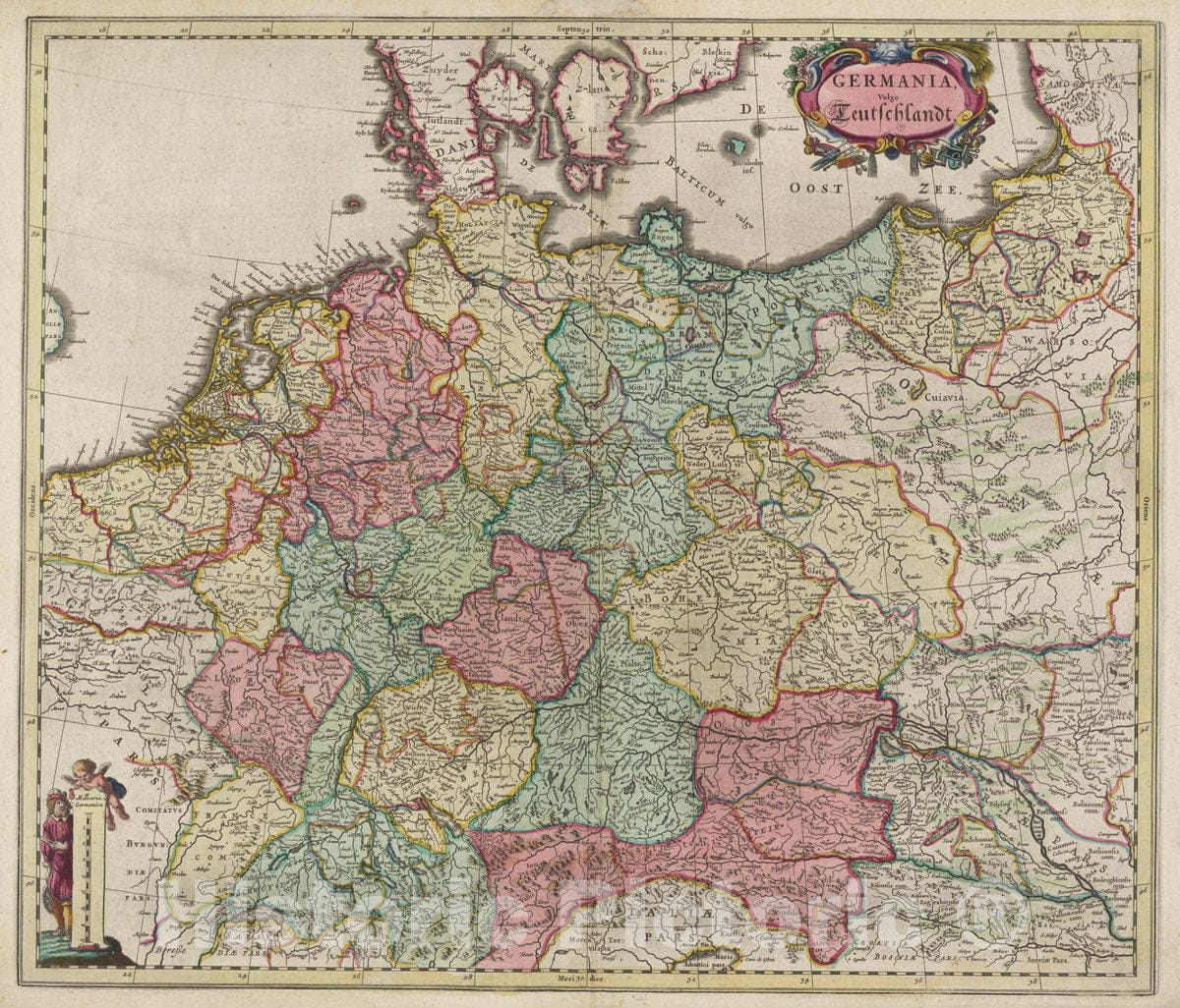 Historic Wall Map : Germany, Germania Vulgo Teutschlandt , Vintage Wal ...