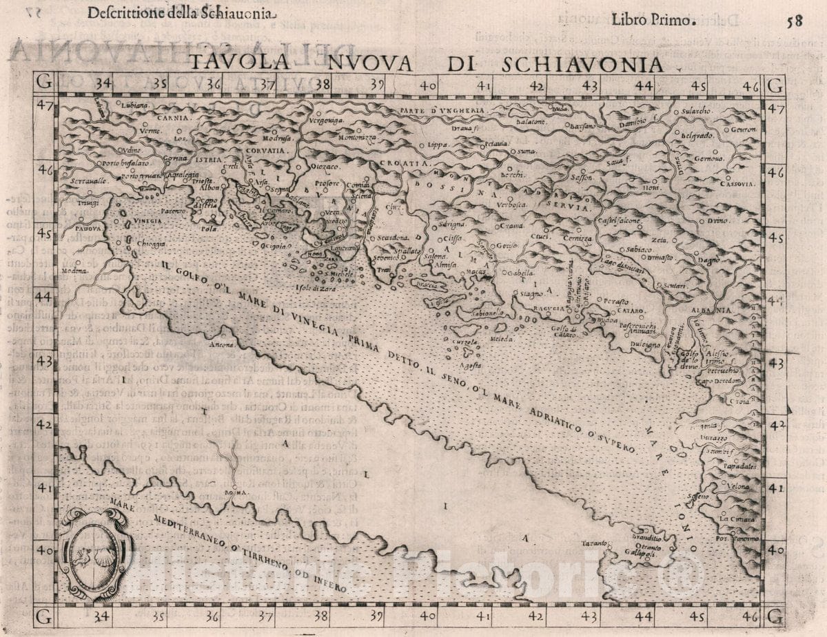 Historic Wall Map : Balkan Peninsula, Europe Tavola Nvova di Schiavoni ...
