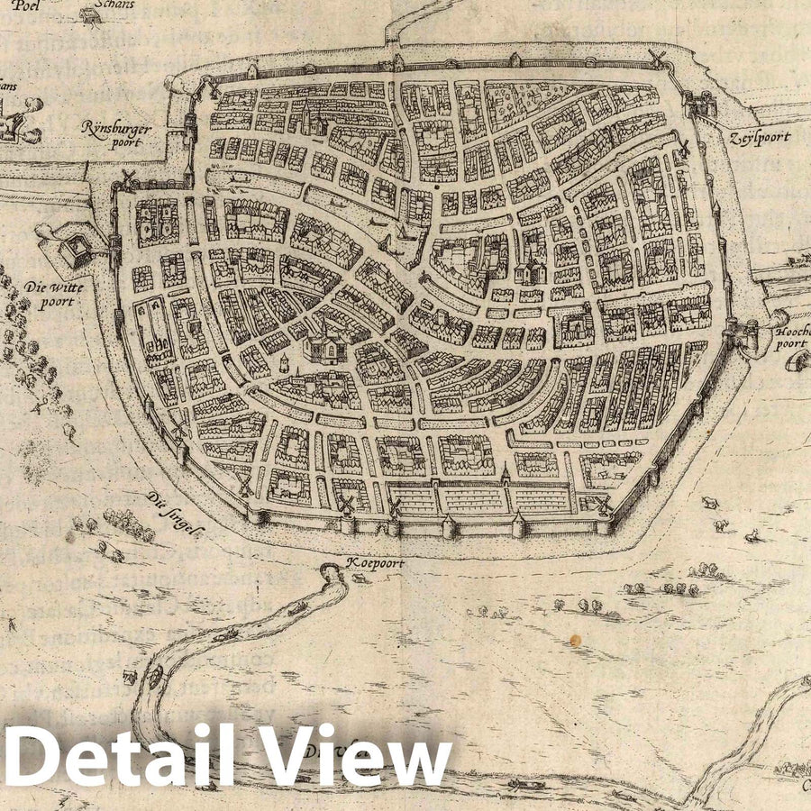 Historic Map : Leiden (Netherlands), VOI II (25) Leyden (Leiden), 1593 ...